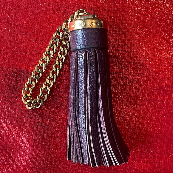 Michael Kors | Bags | Michael Kors Purple Leather Tassel Bag Charm Key Fob Gold Chain | Poshmark